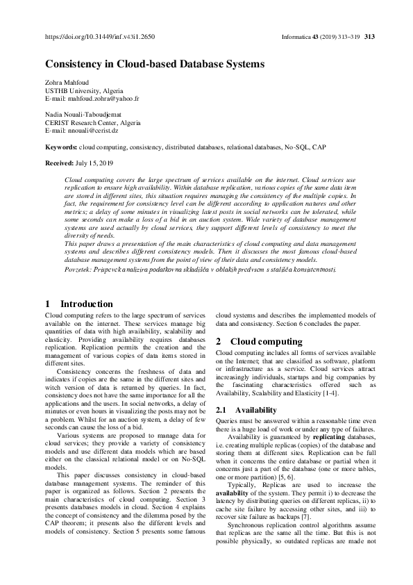 (PDF) Consistency in Cloud-based database systems