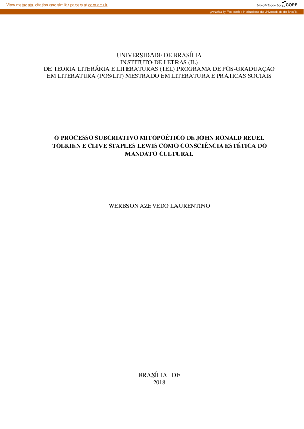 (PDF) O processo subcriativo mitopoético de John Ronald Reuel Tolkien e ...