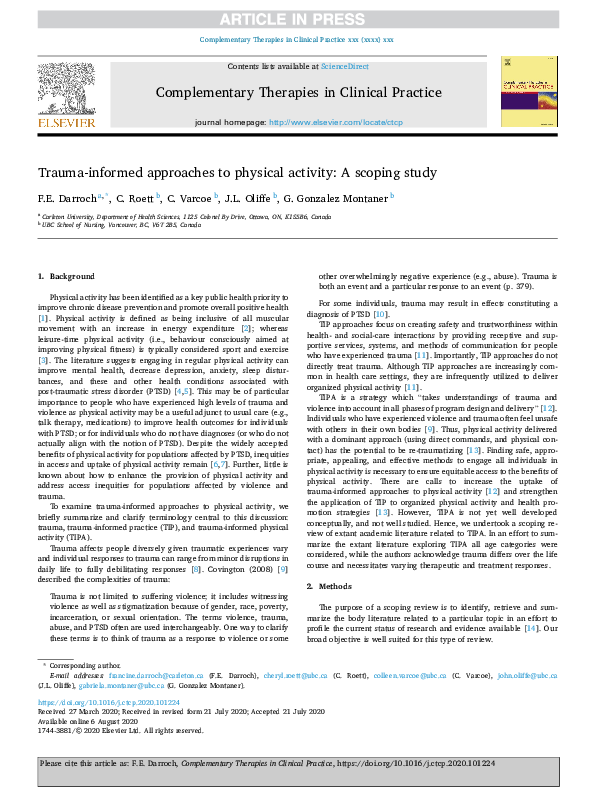(PDF) Trauma-informed approaches to physical activity: A scoping study