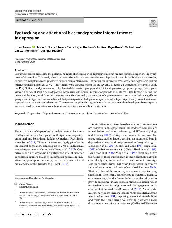(PDF) Eye tracking and attentional bias for depressive internet memes ...