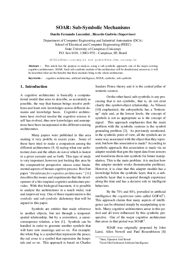 (PDF) SOAR: Sub-Symbolic Mechanisms | Ricardo Ribeiro Gudwin - Academia.edu