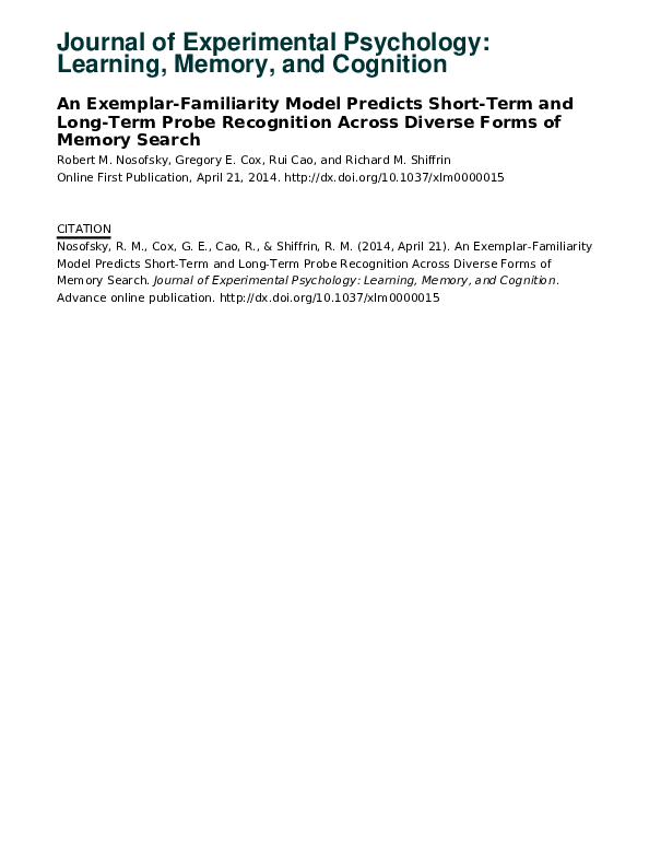 (PDF) An exemplar-familiarity model predicts short-term and long-term ...