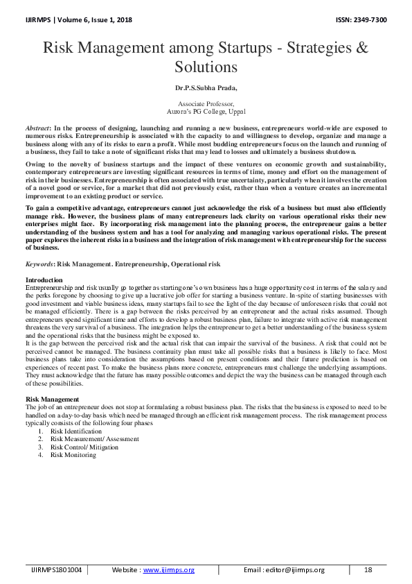 (PDF) Risk Management among Startups - Strategies & Solutions
