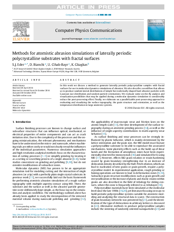 (PDF) Methods for atomistic abrasion simulations of laterally periodic ...