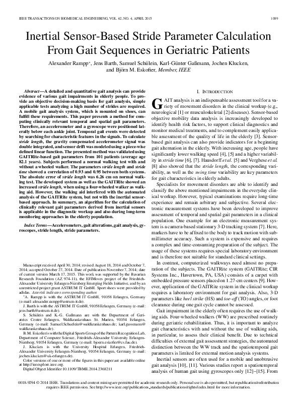 Pdf Inertial Sensor Based Stride Parameter Calculation From Gait