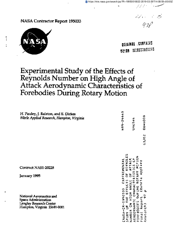 (PDF) Experimental study of the effects of Reynolds number on high angle of attack aerodynamic ...