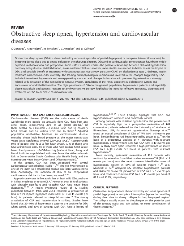 (PDF) Obstructive sleep apnea, hypertension and cardiovascular diseases