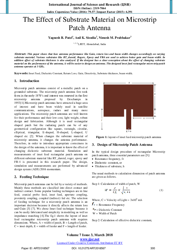 (PDF) The Effect of Substrate Material on Microstrip Patch Antenna