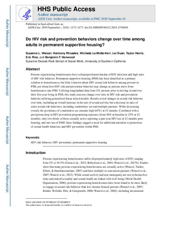 (PDF) Do HIV risk and prevention behaviors change over time among ...