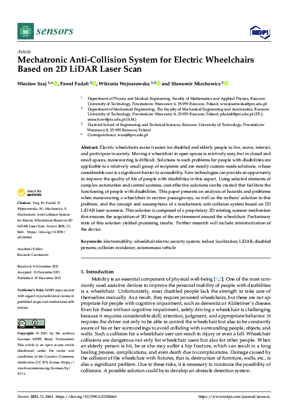 (PDF) LiDAR-Based Anti-Collision System for Wheelchairs