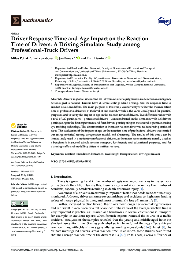 (PDF) Driver Response Time and Age Impact on the Reaction Time of ...