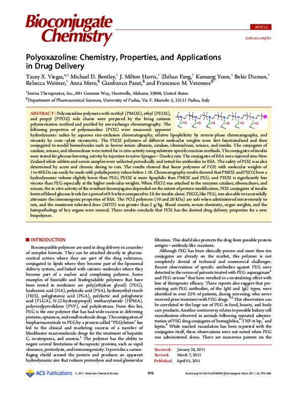 (PDF) Polyoxazoline: Chemistry, Properties, and Applications in Drug ...