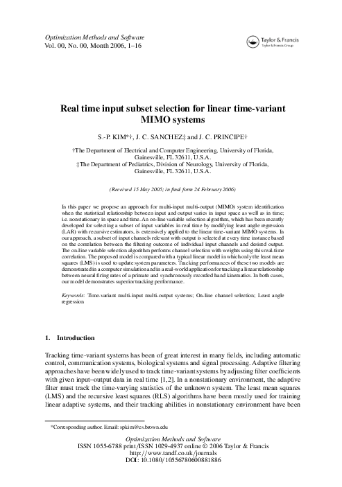 (PDF) Real time input subset selection for linear time-variant MIMO systems