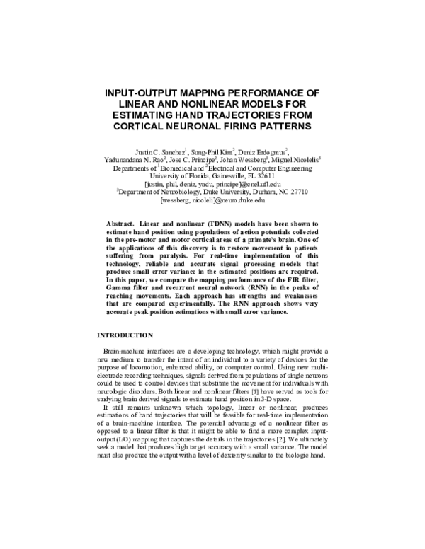 Pdf Input Output Mapping Performance Of Linear And Nonlinear Models