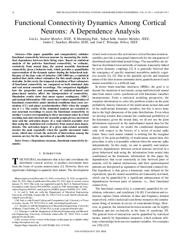 (PDF) Analyzing Functional Connectivity Dynamics Among Cortical Neurons