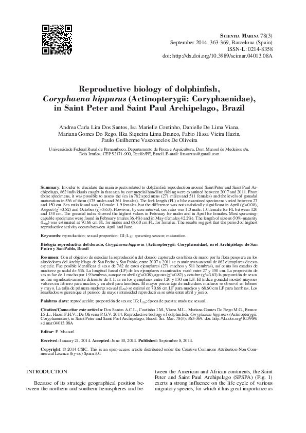 (PDF) Reproductive biology of dolphinfish, Coryphaena hippurus ...