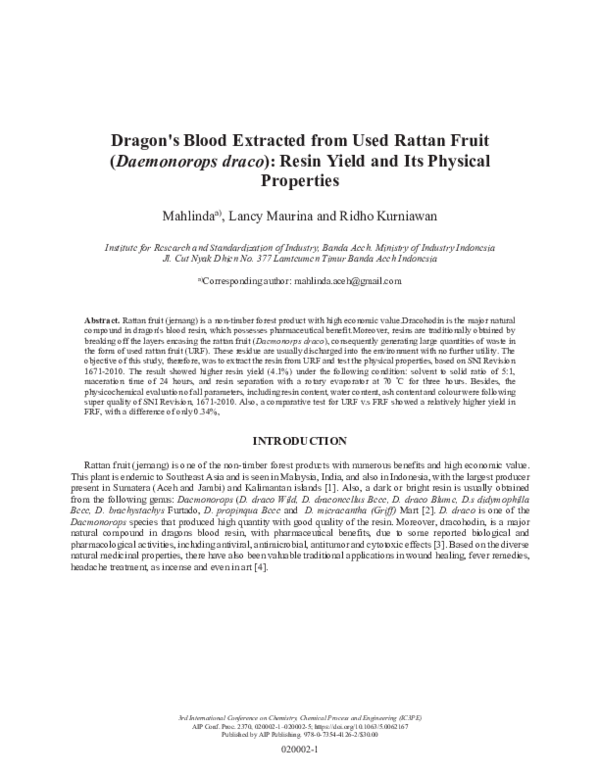 (PDF) Dragon’s blood extracted from used rattan fruit (Daemonorops ...