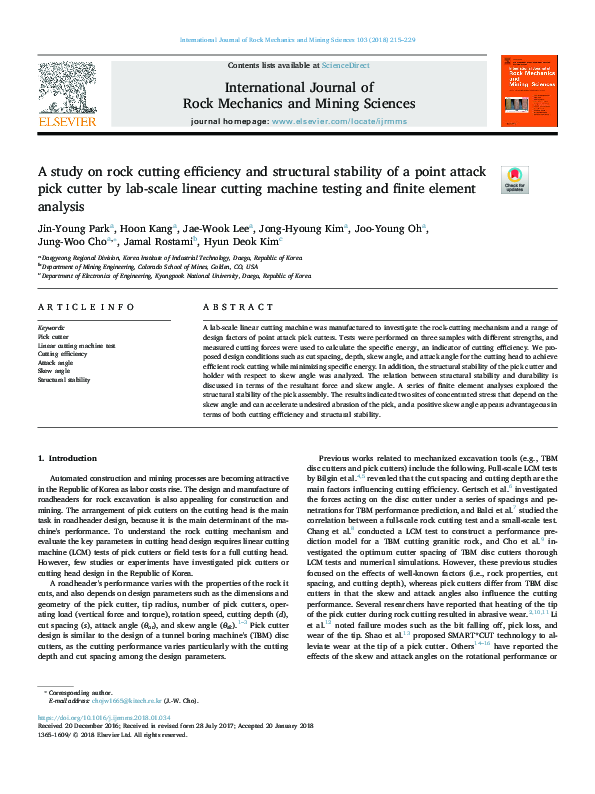 (PDF) A study on rock cutting efficiency and structural stability of a ...