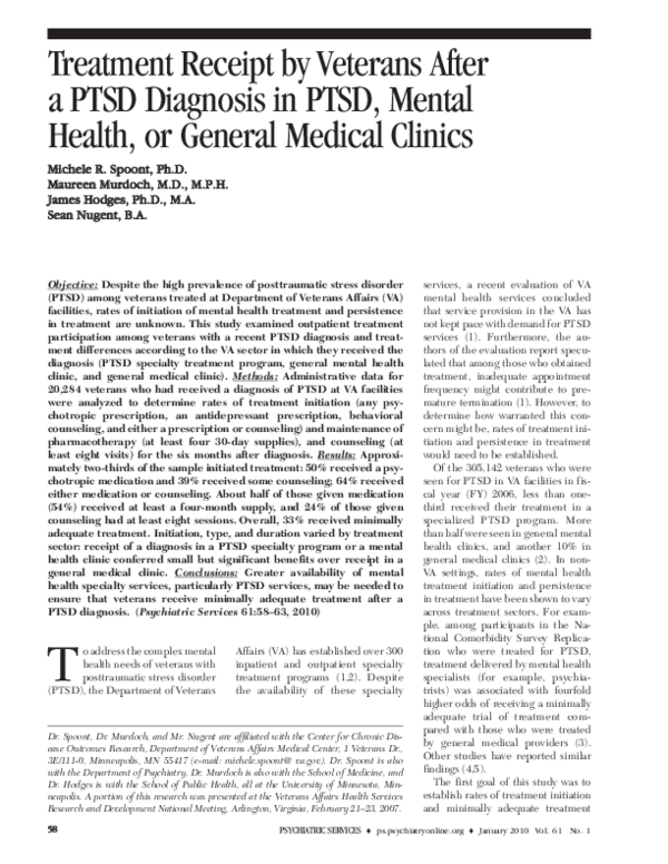 (PDF) Treatment Receipt by Veterans After a PTSD Diagnosis in PTSD ...