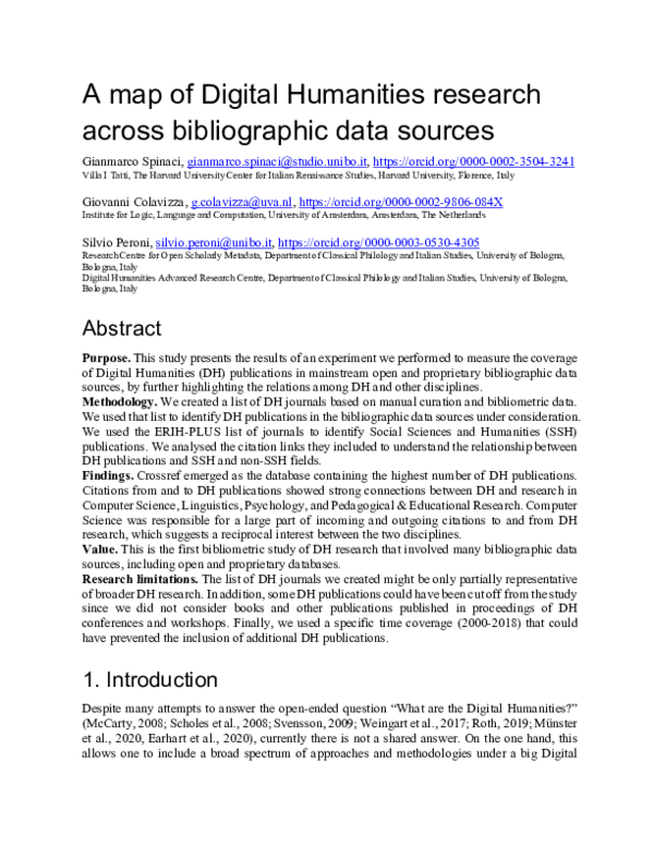 (PDF) A map of Digital Humanities research across bibliographic data ...