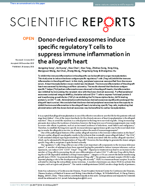 (PDF) Donor-derived exosomes induce specific regulatory T cells to ...
