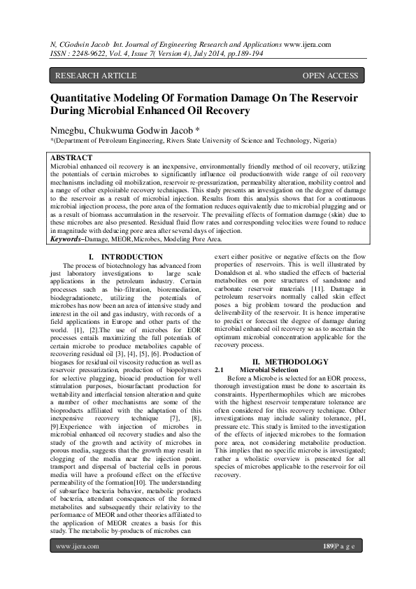 (PDF) Quantitative Modeling Of Formation Damage On The Reservoir During ...