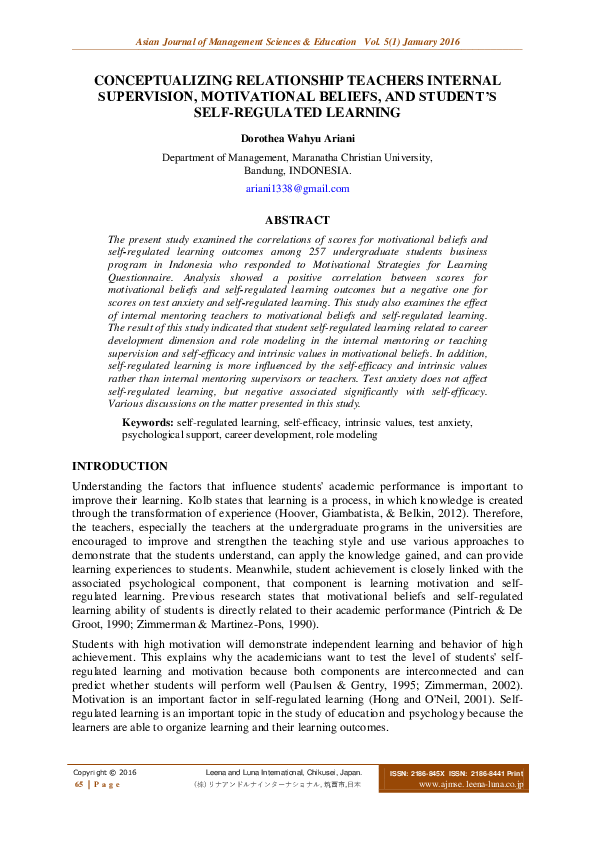 (PDF) Conceptualizing Relationship Teachers Internal Supervision, Motivational Beliefs, and ...