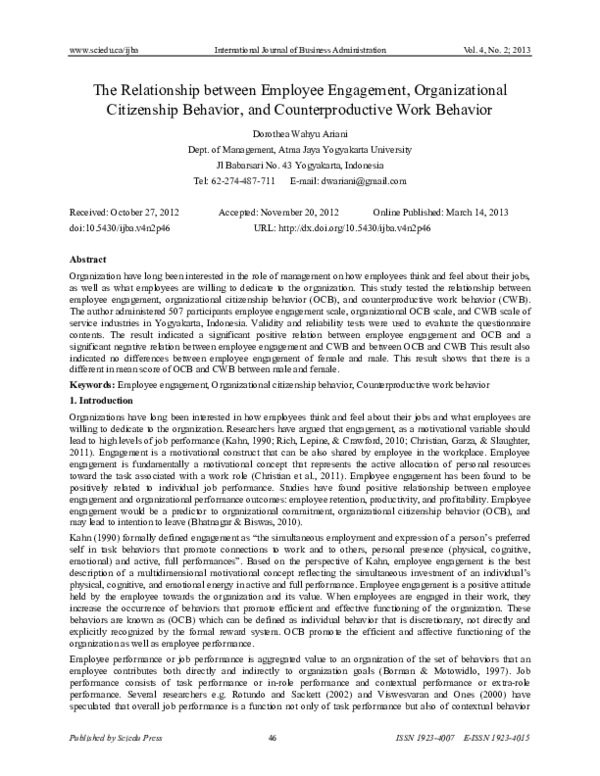 (PDF) The Relationship between Employee Engagement, Organizational Citizenship Behavior, and ...