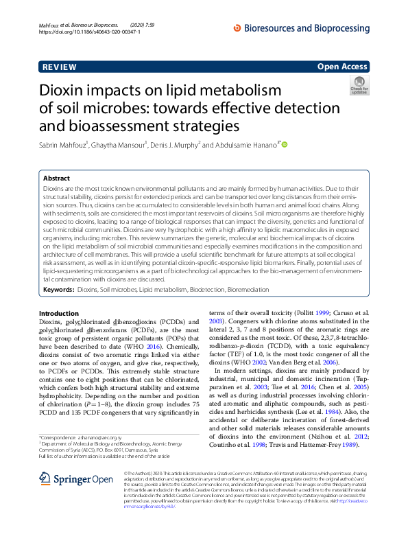 (PDF) Dioxin impacts on lipid metabolism of soil microbes: towards ...