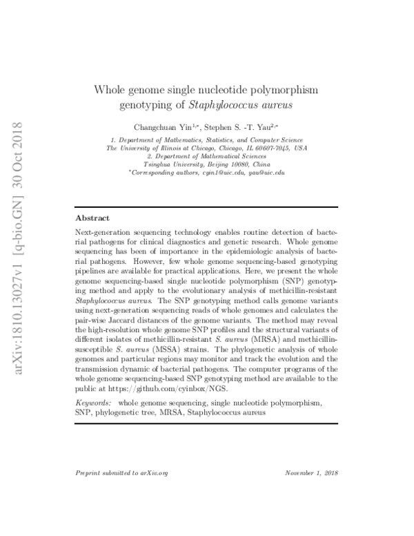 (PDF) Whole genome single nucleotide polymorphism genotyping of Staphylococcus aureus ...