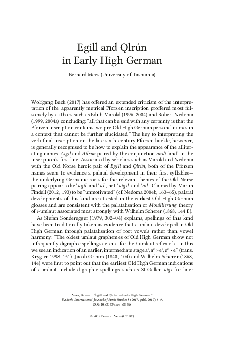 (PDF) Egill and Ǫlrún in Early High German