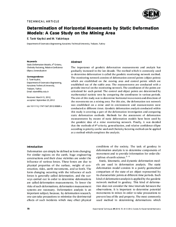 (PDF) Determination of Horizontal Movements by Static Deformation ...