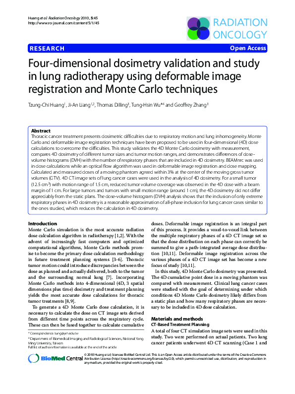 (PDF) Four-dimensional dosimetry validation and study in lung radiotherapy using deformable ...