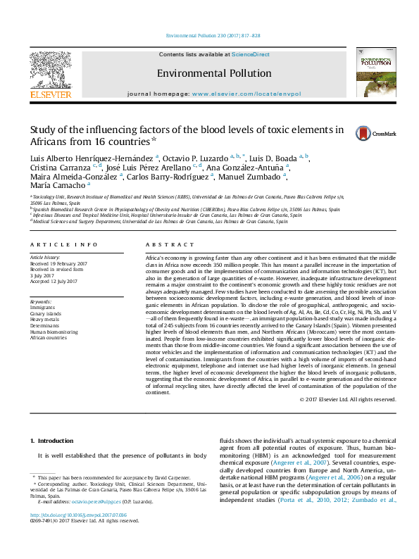 (PDF) Study of the influencing factors of the blood levels of toxic ...