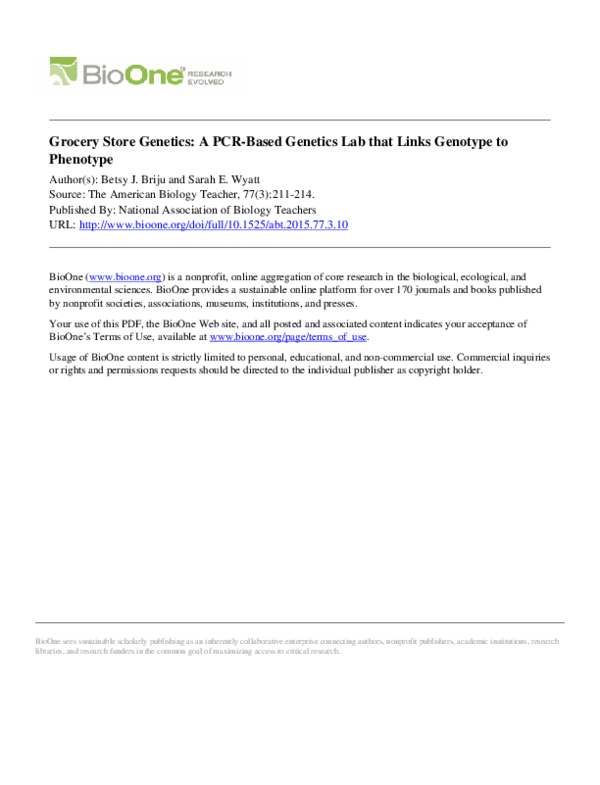 (PDF) Grocery Store Genetics: A PCR-Based Genetics Lab that Links ...
