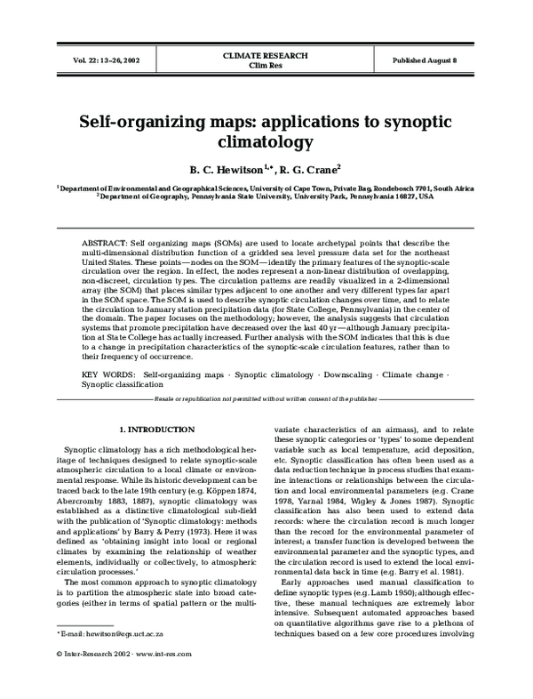 (PDF) Self-organizing maps: applications to synoptic climatology