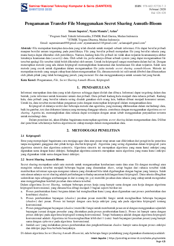 (PDF) Pengamanan Transfer File Menggunakan Secret Sharing Asmuth-Bloom