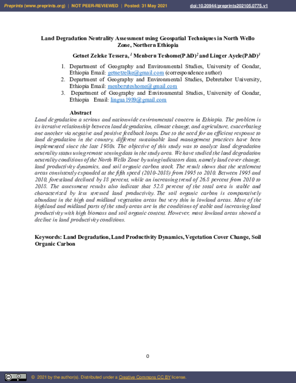 (PDF) Land Degradation Neutrality Assessment using Geospatial ...
