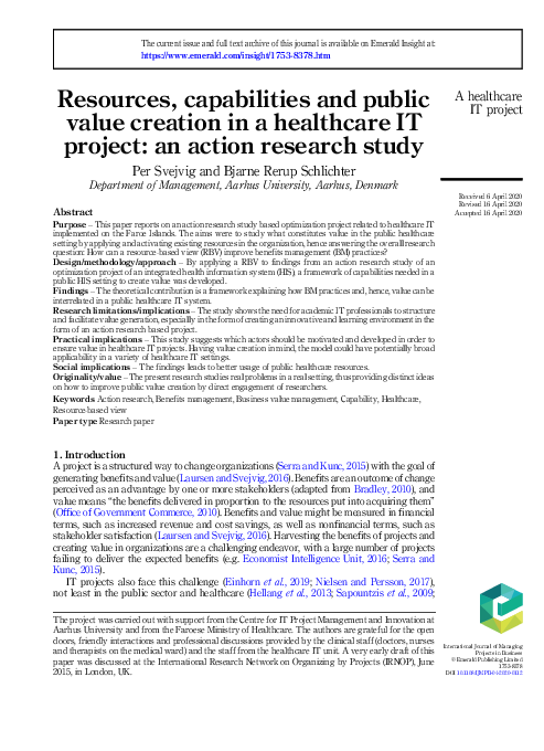 (PDF) Resources, capabilities and public value creation in a healthcare ...