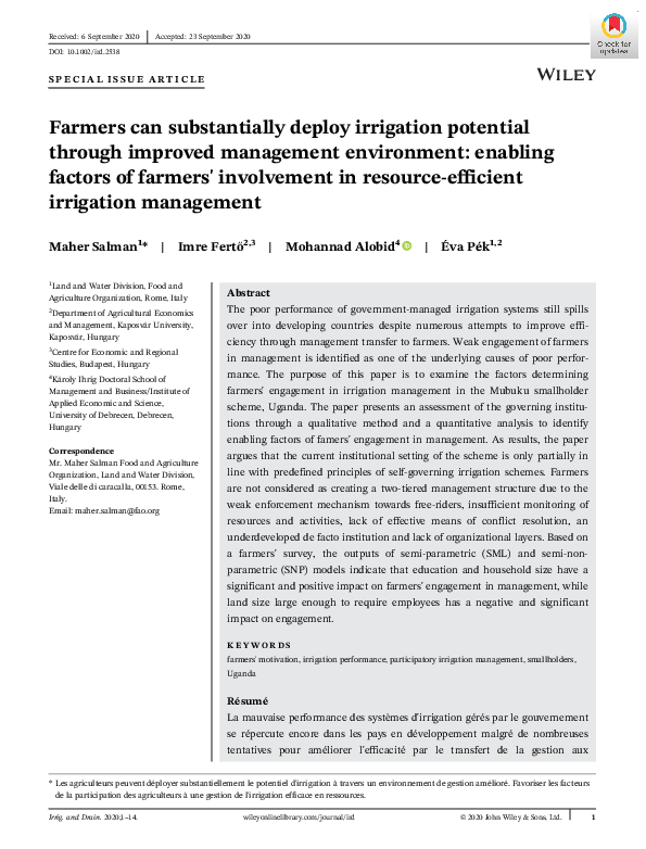 (PDF) Farmers can substantially deploy irrigation potential through improved management ...