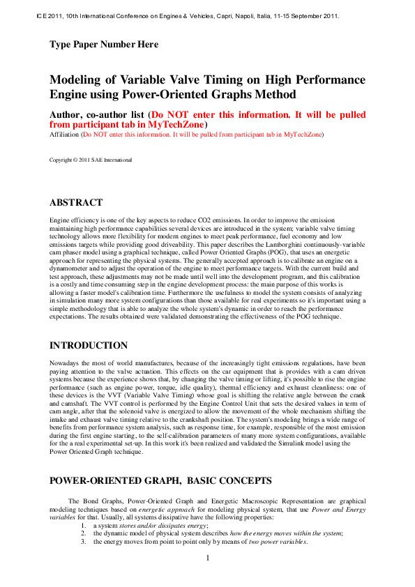Pdf Modeling Of Variable Valve Timing On High Performance Engine Using Power Oriented Graphs