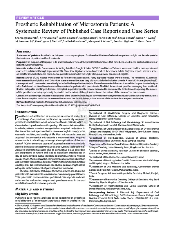 (PDF) Prosthetic Rehabilitation of Microstomia Patients: A Systematic ...