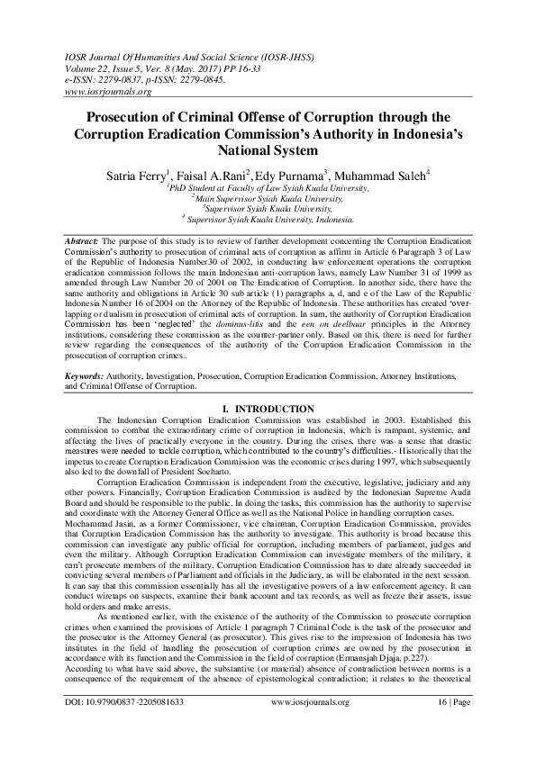 (PDF) Prosecution of Criminal Offense of Corruption through the ...