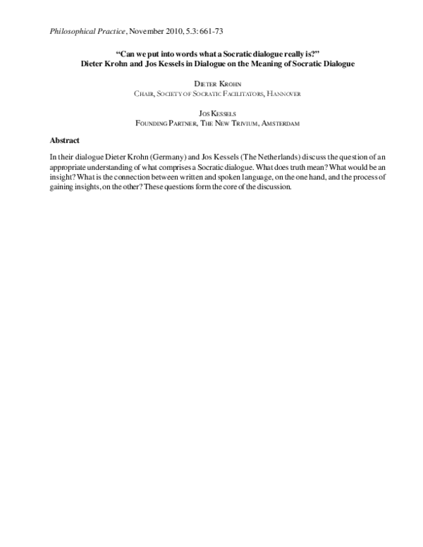Pdf “can We Put Into Words What A Socratic Dialogue Really Is