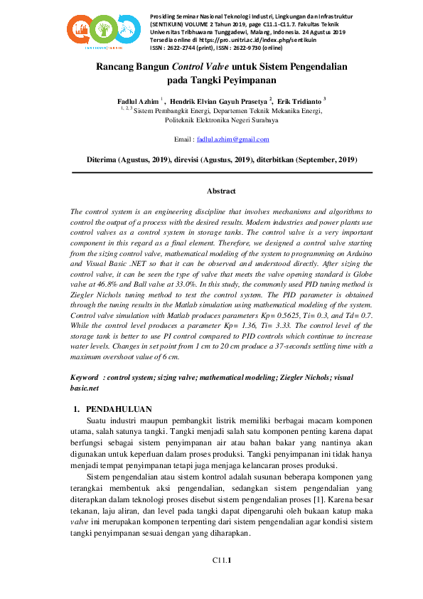 (PDF) Rancang Bangun Control Valve untuk Sistem Pengendalian