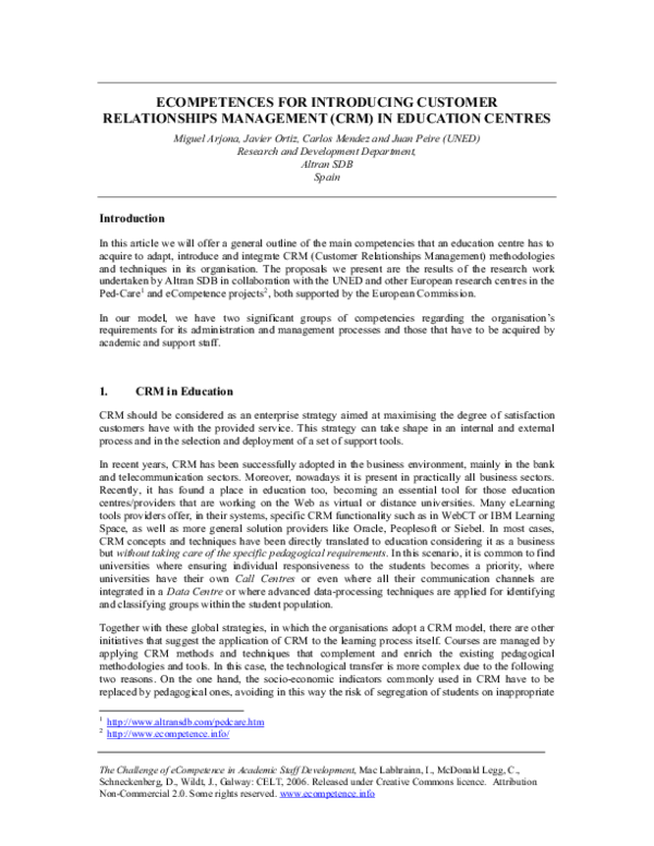 (PDF) Ecompetences for Introducing Customer Relationships Management ...
