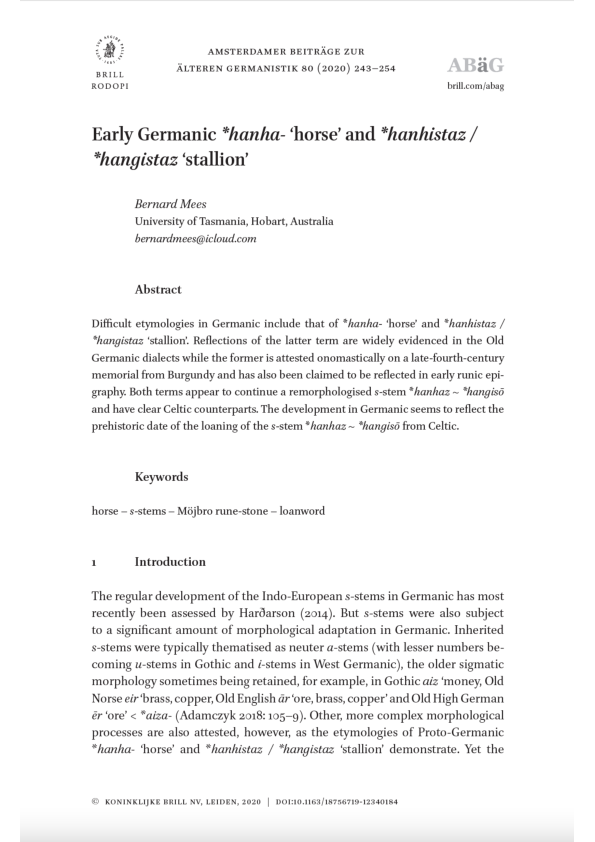 (PDF) Early Germanic *hanha- ‘horse’ and *hanhistaz / *hangistaz ‘stallion’