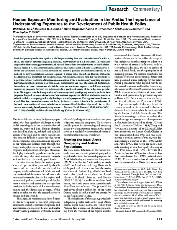 (PDF) Human exposure monitoring and evaluation in the Arctic: the ...