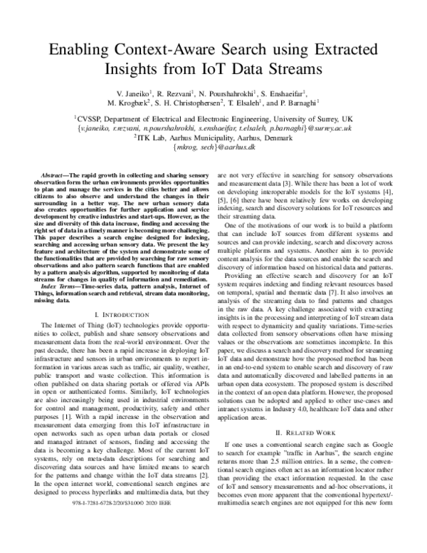 Pdf Enabling Context Aware Search Using Extracted Insights From Iot