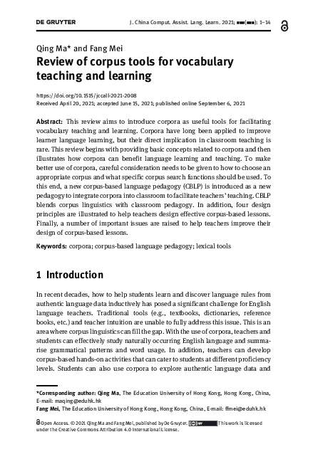 (PDF) Corpus Tools for Enhanced Vocabulary Teaching